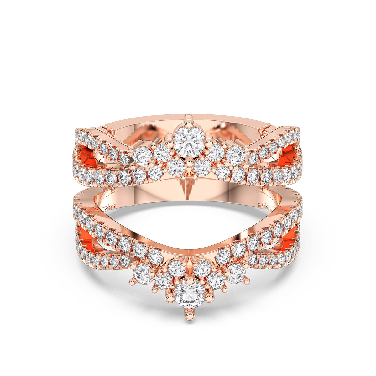 Round Cut 1.10 Carat Lab Grown Diamond Split Wedding Band in Solid Gol ...