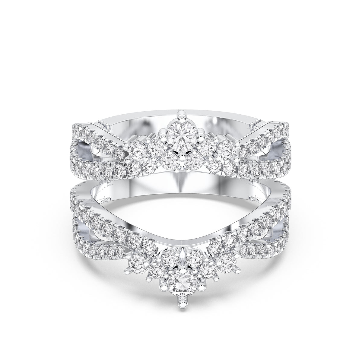 Round Cut 1.10 Carat Lab Grown Diamond Split Wedding Band in Solid Gol ...