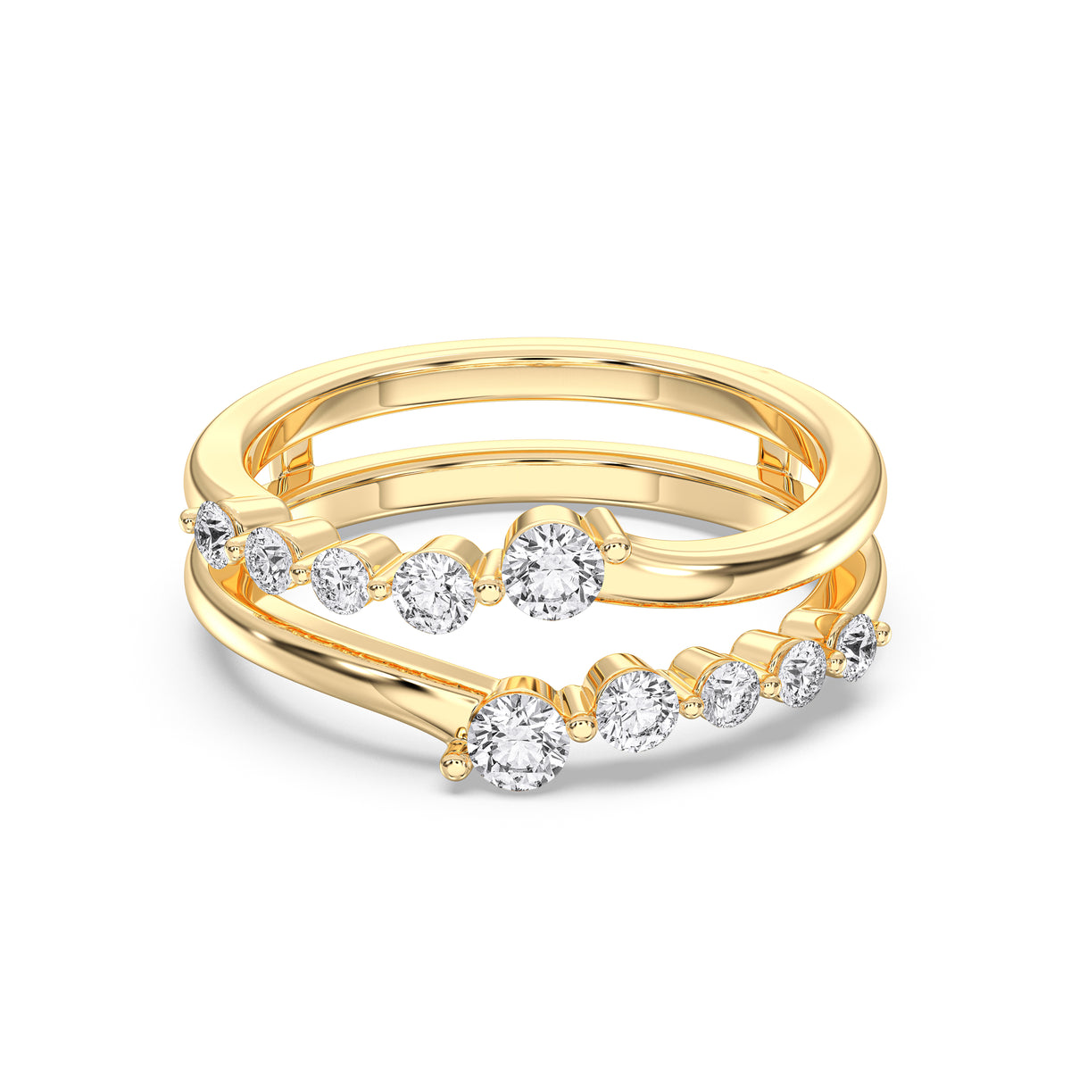 0.60 Carat Round Cut Lab Grown Diamond Split Wedding Band in Solid Gol ...