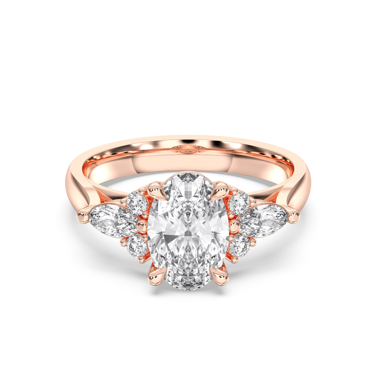 Marquise, Oval & Round Shape 1.75 Carat Lab Grown Diamond 7 Stone ring ...