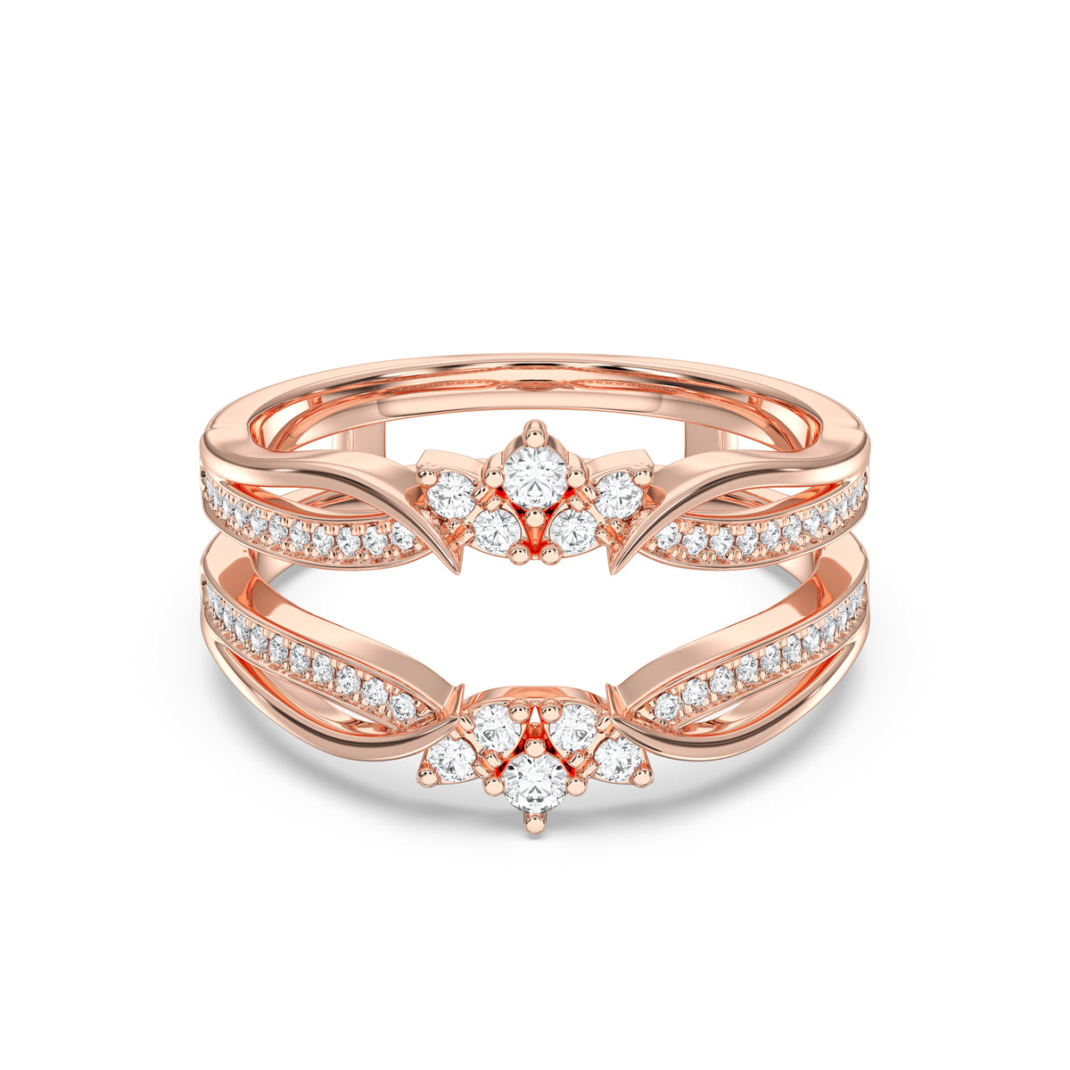 Round Cut 0.40 Carat Lab Grown Diamond Split Wedding Band in Solid Gol ...