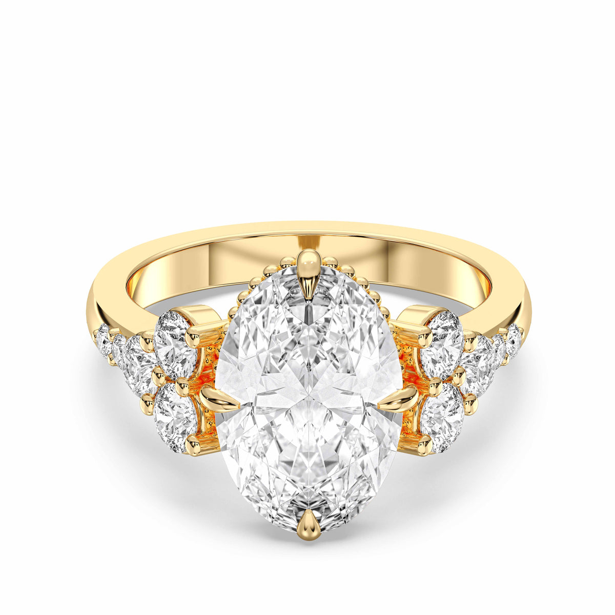 Oval & Round Shape 4.10 Carat Lab Grown Diamond Solitaire Engagement R ...